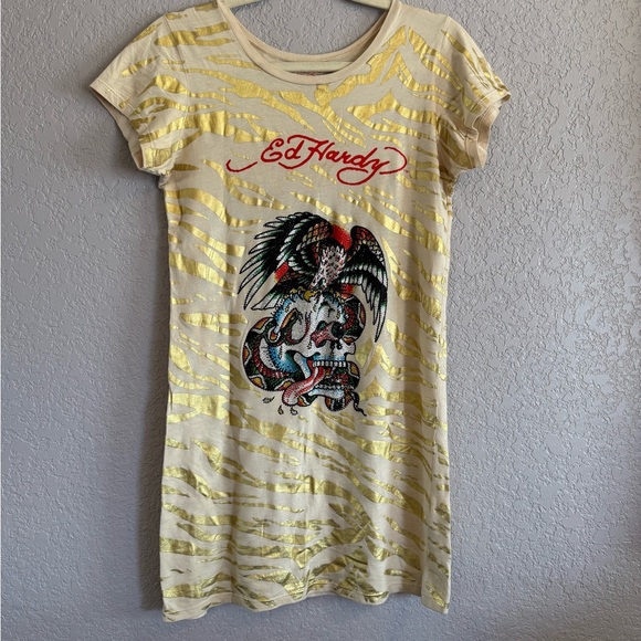 Ed Hardy | Tops | Ed Hardy Yellow And Red Graphic Dress | Poshmark
